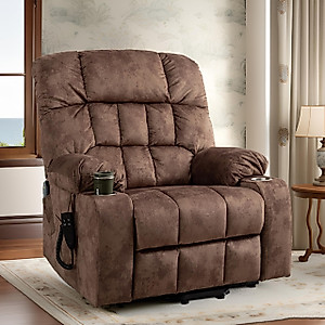 PUG258Y Power Lift Recliner Chair: Electronic Recliner Chair with Heat and Massage for Big and Tall Elderly, 2 Cup Holder, Lay Flat to 180, Dual OKIN Motors - 9688 (XX-Large,Brown Camo)