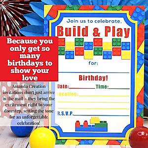 Building Blocks Birthday Party Invitations, 20 5x7 Fill In Cards with Twenty White Envelopes by AmandaCreation