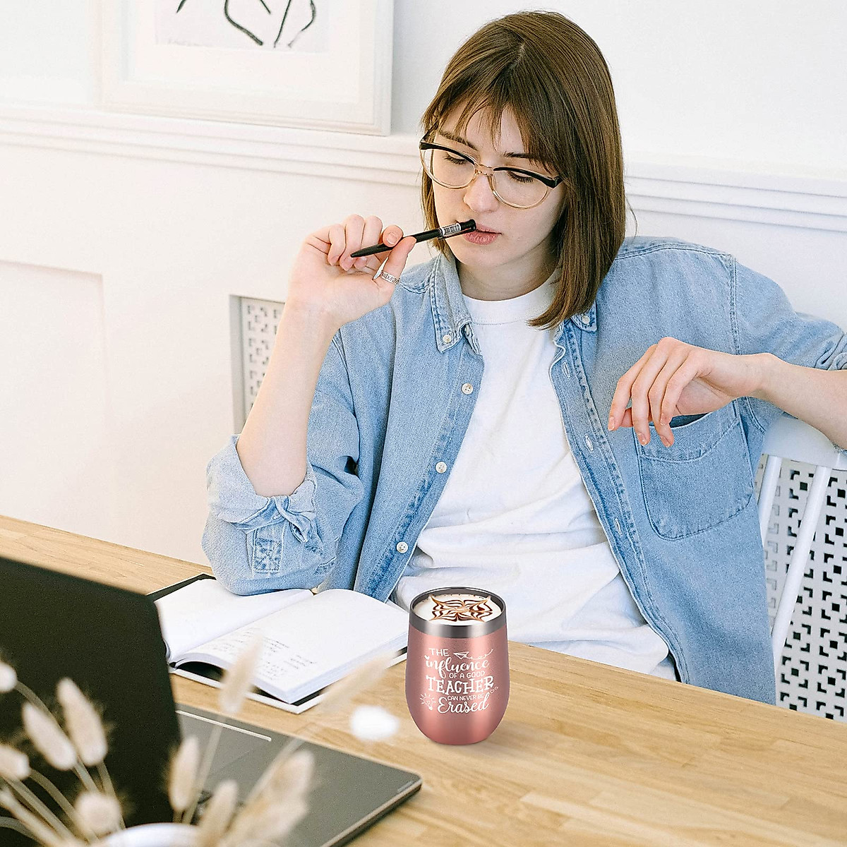 Qtencas Teacher Gifts, The Influence Of A Good Teacher Is Never Erased Teacher Wine Tumbler, Teacher Gifts for Teacher, Teacher Appreciation Gift, 12 Oz Insulated Stainless Steel Tumbler, Rose Gold