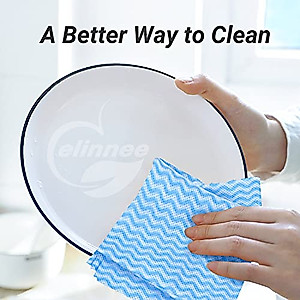 elinnee Reusable Cleaning Cloths Dish Paper Towels, Domestic Cleaning Towels, Multipurpose Quick-Dry Rag Dish Cloths Heavy Duty Handy Wipes for Kitchen 25 Count 14.2"X15.7", Blue