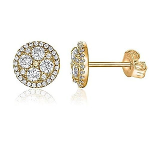 PAVOI 14K Yellow Gold Plated Sterling Silver Post Halo Cluster Cubic Zirconia Stud Earrings for Women | Yellow Gold Earrings