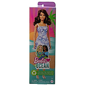 Barbie Loves the Ocean Doll, Brunette with Blue Sundress and Accessories, Doll and Clothes Made From Recycled Plastics