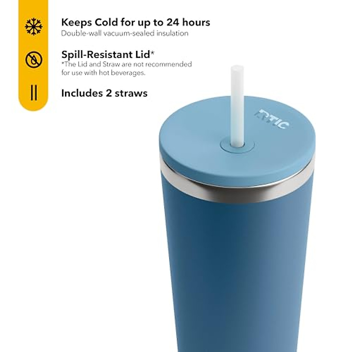 RTIC 28oz Everyday Tumbler Insulated Stainless Steel Portable Travel Coffee Cup with Straw, Spill-Resistant Lid, BPA-Free, Hot and Cold Drink, Ceramic Lining, Storm