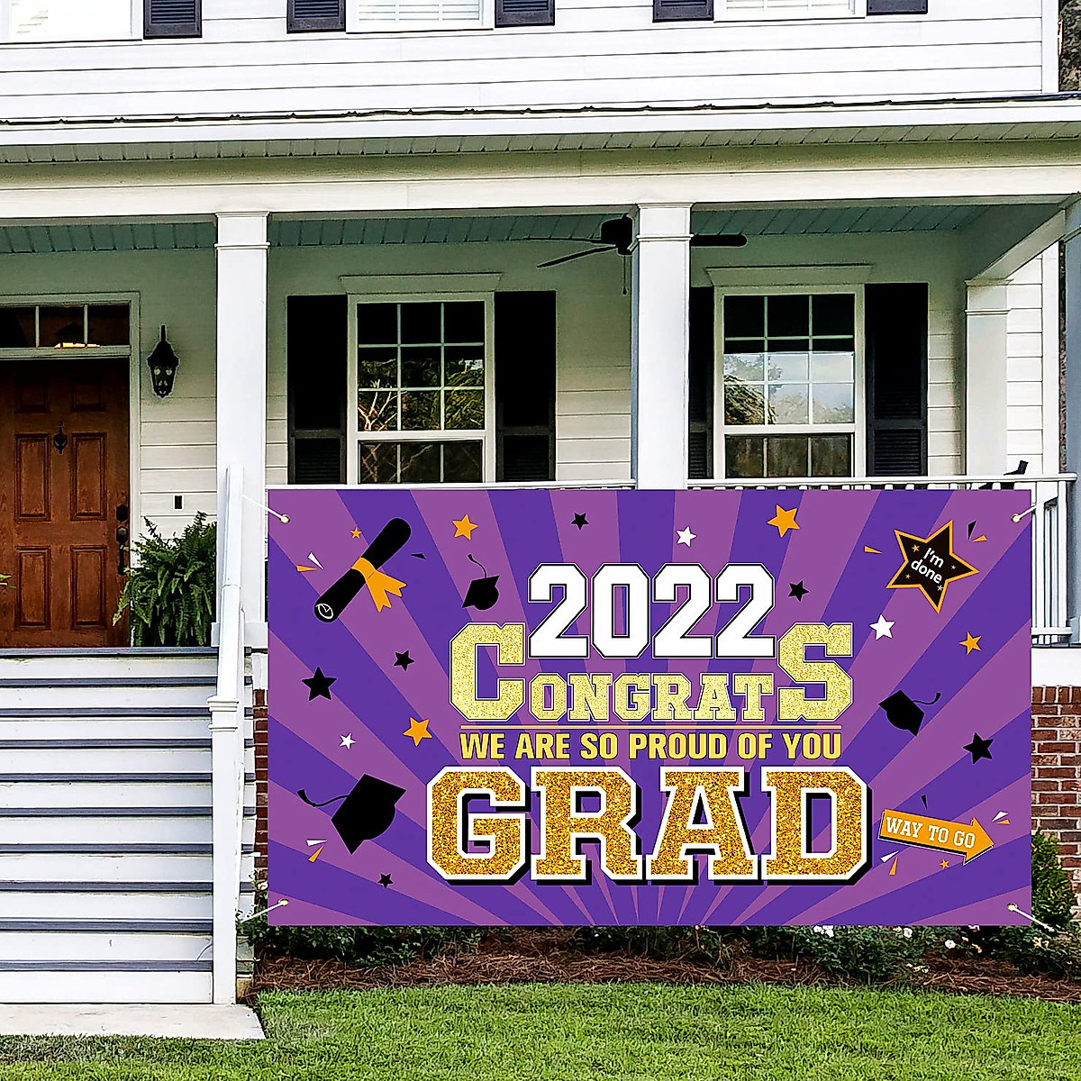 Graduation Party Decorations 2022 Purple - Large 78” x 45” Congrats Graduation Banner Party Supplies - Class of 2022 Graduation Decorations for Any Schools or Gradesr Indoor/Outdoor Home Door Décor