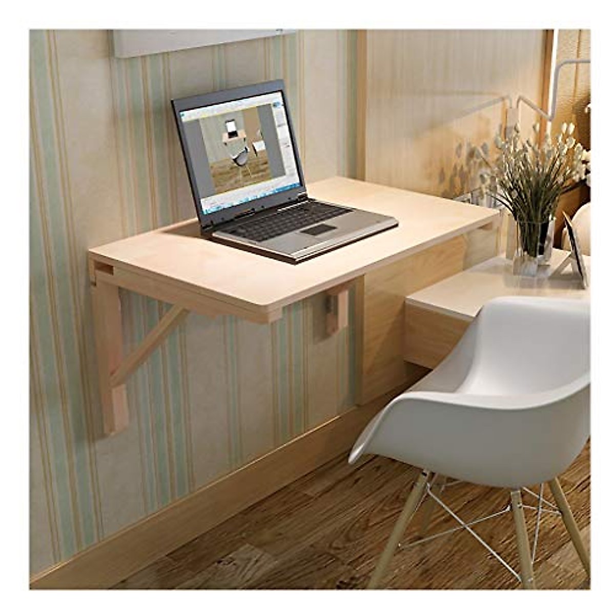 Folding Work Table, Wall Mounted Table Fold Down, Wooden Fold Up Table, Stable Sturdy Construction, Drop Leaf Tables for Small Spaces (Size : 80cm×50cm)