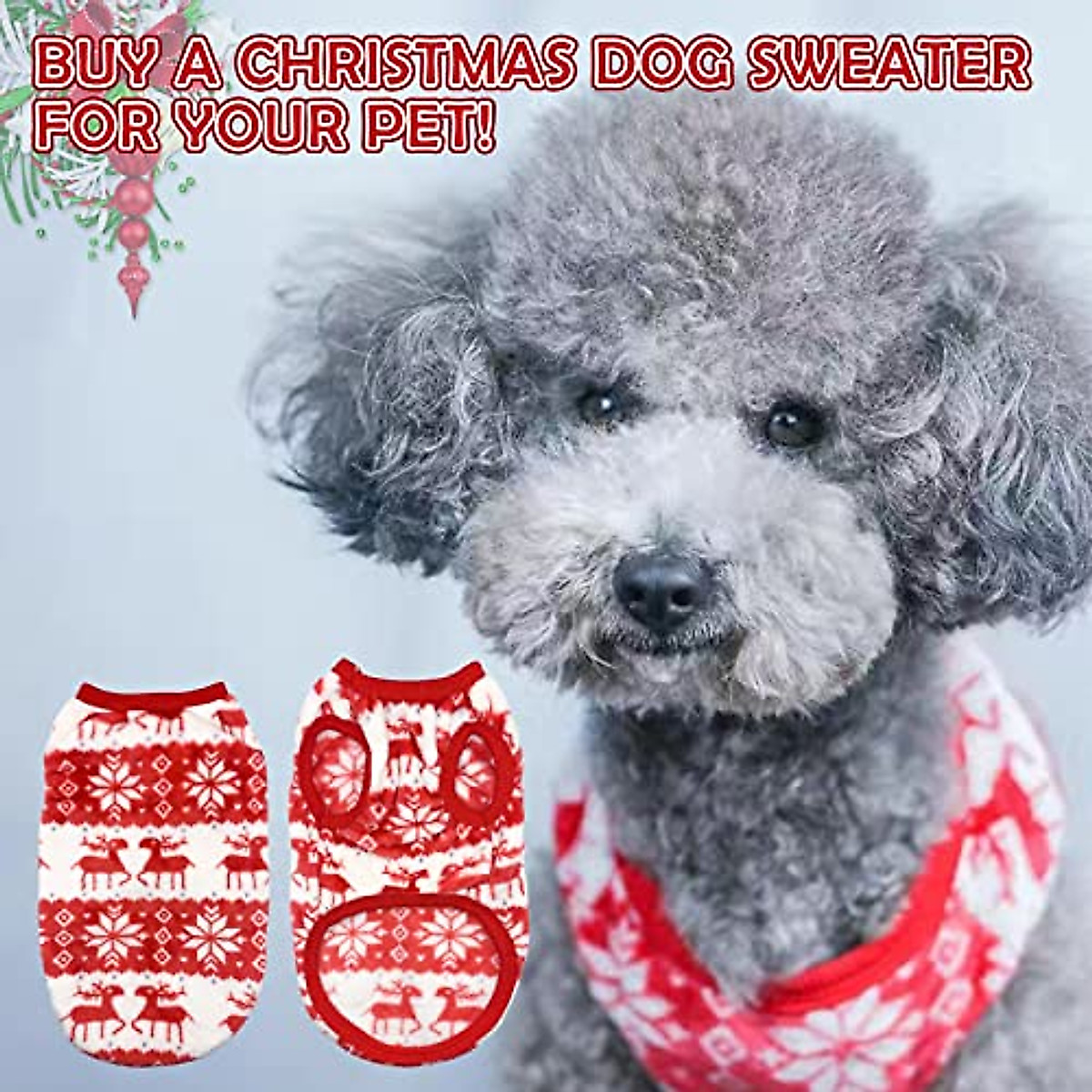 Small Dog Christmas Clothes Sweater, Classic Jumpers Snowflake Elk Dog Costume for Poodle Puppy Cat Kitten, Winter Warm Dog Outfits for New Year Xmas Party Festival Thanksgiving