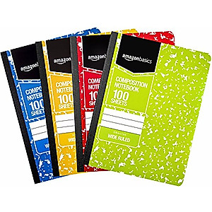 Amazon Basics Wide Ruled Composition Notebook, 100 Sheet, Assorted Marble Colors, 4-Pack