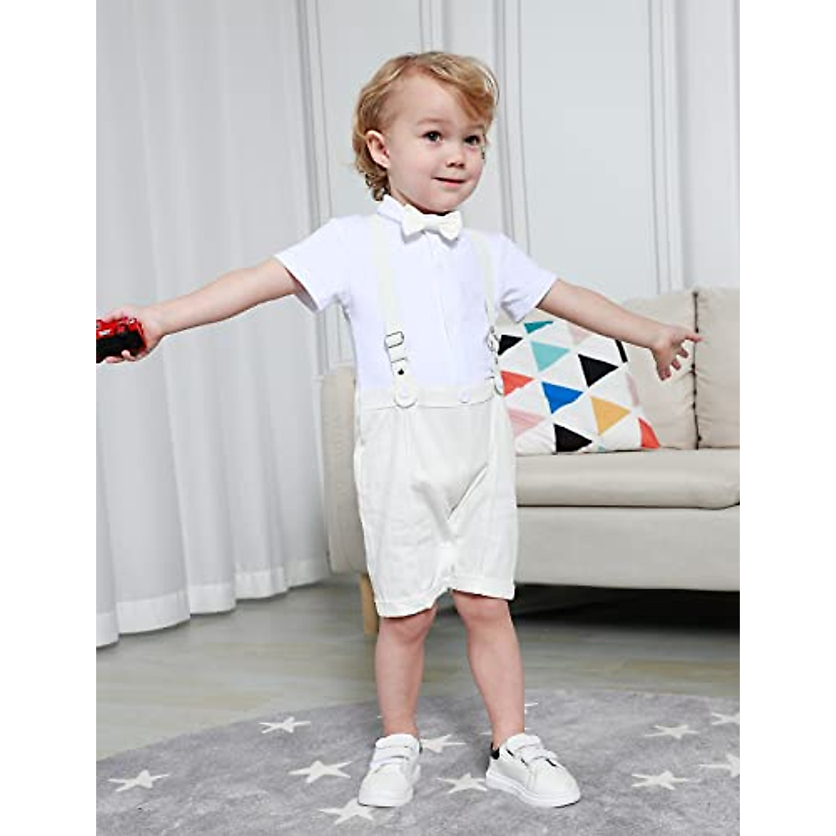 A&J DESIGN Baby Boy Baptism Outfits Christening Suits Infant Suspender Gentleman Wedding Dress Clothes Ivory 6-9 Months