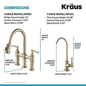 KRAUS Allyn Transitional Bridge Kitchen Faucet and Water Filter Faucet Combo in Brushed Gold, KPF-3121-FF-102BG