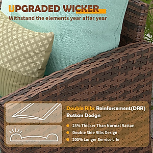 UDPATIO Patio Furniture Set, 5 Pieces Outdoor Sectional Sofa Set, All-Weather Wicker Rattan High Back Patio Conversation Set with Ottoman for Poolside, Backyard, 4" Thick Cushions, Light Blue