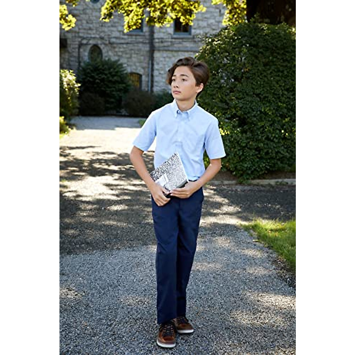 French Toast Boys' Toddler Short Sleeve Oxford Dress Shirt (Standard & Husky), Light Blue, 3T