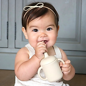 LoveyLu Silicone Sippy Cup, Toddler Cup With Straw, Training Soft Spout Cups for Toddlers With Handles, No Spill Lids, Durable, Drop Proof, Easy Grip, Microwave, Dishwasher, and Freezer Safe, Sand