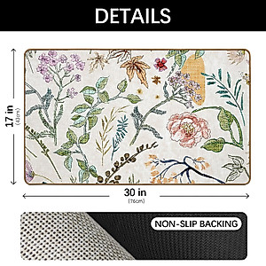 ETYZE Boho Welcome Mat Front Door Mat, Vintage Floral Kitchen Mat, Rustic Rubber Backing Entrance Seasonal Outdoor Indoor Doormat, 30x17 Inch