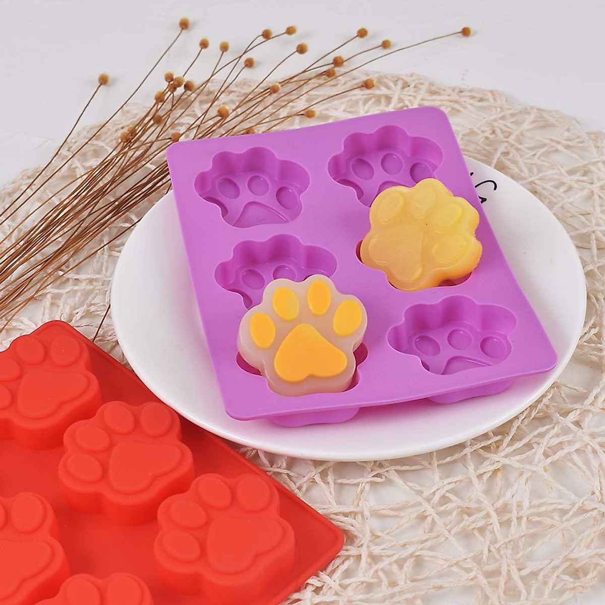 Cozihom Puppy Dog Paw Silicone Molds, Food Grade, for Chocolate, Candy, Pudding, Jelly, Dog Treats. 4 Pcs