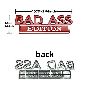 2 PCS Bad Ass Edition Emblem,Bad Ass Car Funny Decal 3D Raised Letters Bumper Interesting Metal Sticker,for Universal Vehicle,Truck,RV,SUV,car Door,Fender Decoration,Trunk,Motorcycle(Red-White)