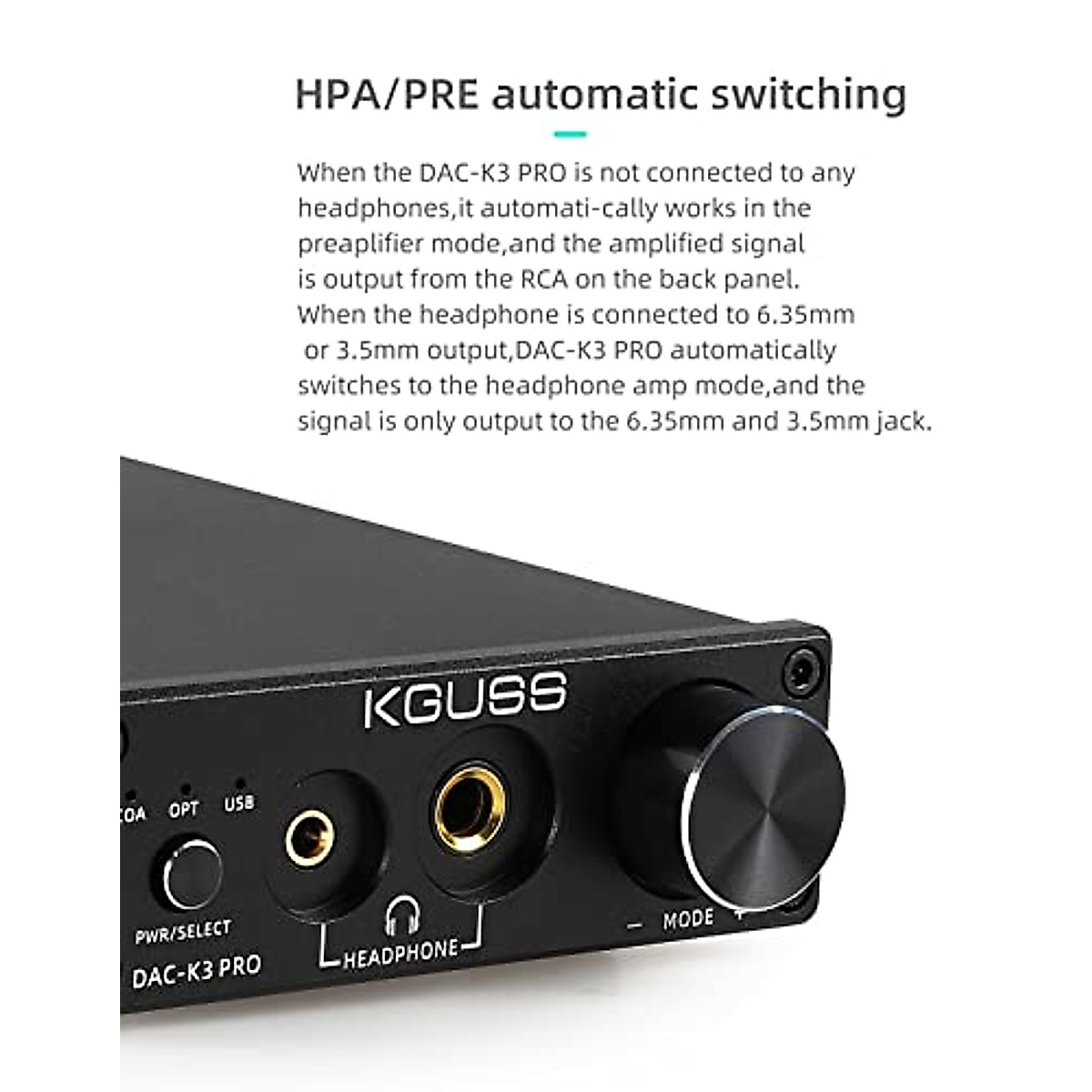 KGUSS DAC-K3 PRO USB DAC Headphone Amplifier Mini HiFi Optical/Coaxial/USB DAC Decoder Audio 24Bit 192KHz DA Converter ESS9018K2M Decoder Multifunctional Preamp Desktop Amplifier (Black)