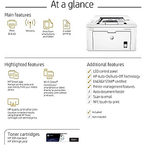 HP Laserjet Pro M203dw Wireless Laser Printer, Duplex Printing, 30ppm, 1200x1200 dpi, LED Button, Mobile Printing, Compatible with Alexa (G3Q47A), Wi-Fi & Ethernet, W/Silmarils USB 2.0 Printer Cable