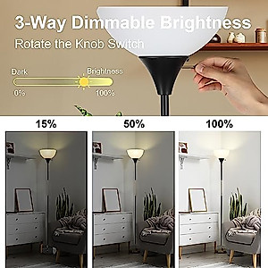Floor Lamp, Dimmable Standing Lamp, 3 Levels Brightness Led Floor Lamp Rotary Switch Floor Lamps Modern Industrial Lamp with Shade, Tall Lamps for Living Room Bedroom Office Dining Room (Black)