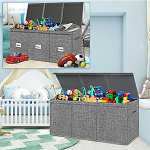 ouruer Large Toy Box Chest,Big Toy Storage Organizer,Storage Bins with Lids,Stuffed Animal Storage,Toy Bins for Kids Extra Large,Toddlers,Baby,Girls,Nursery,Living room,playroom(Grey)