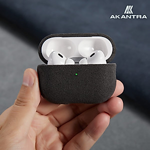 Akantra Alcantara Case Compatible with Apple AirPods Pro 2, Handmade Fully-Wrapped Synthetic Suede AirPods Pro2 Cover, Scratch Resistant Microfiber Cushion (Black 9052)
