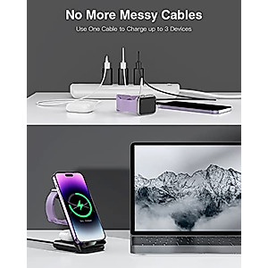 Wireless Charging Station,3 in 1 Wireless Charging Stand Made for Apple Watch Ultra 8 7 6 SE 5 4 3,Fast Wireless Charger Made for iPhone 14/14 Plus/14 Pro Max/13/12/11/X/8,AirPods Pro 2(with Adapter)