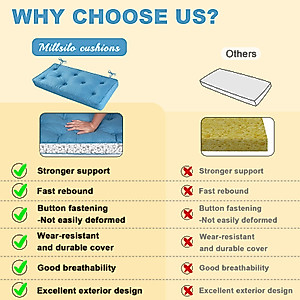 Millsilo Bench Cushion, Bench Cushions for Indoor/Outdoor Furniture, Window Seat Cushions, Garden Patio Large Pads with Button Reinforcement, for Shoe Bench Dining Porch Bench 48x18x4 inch, Blue