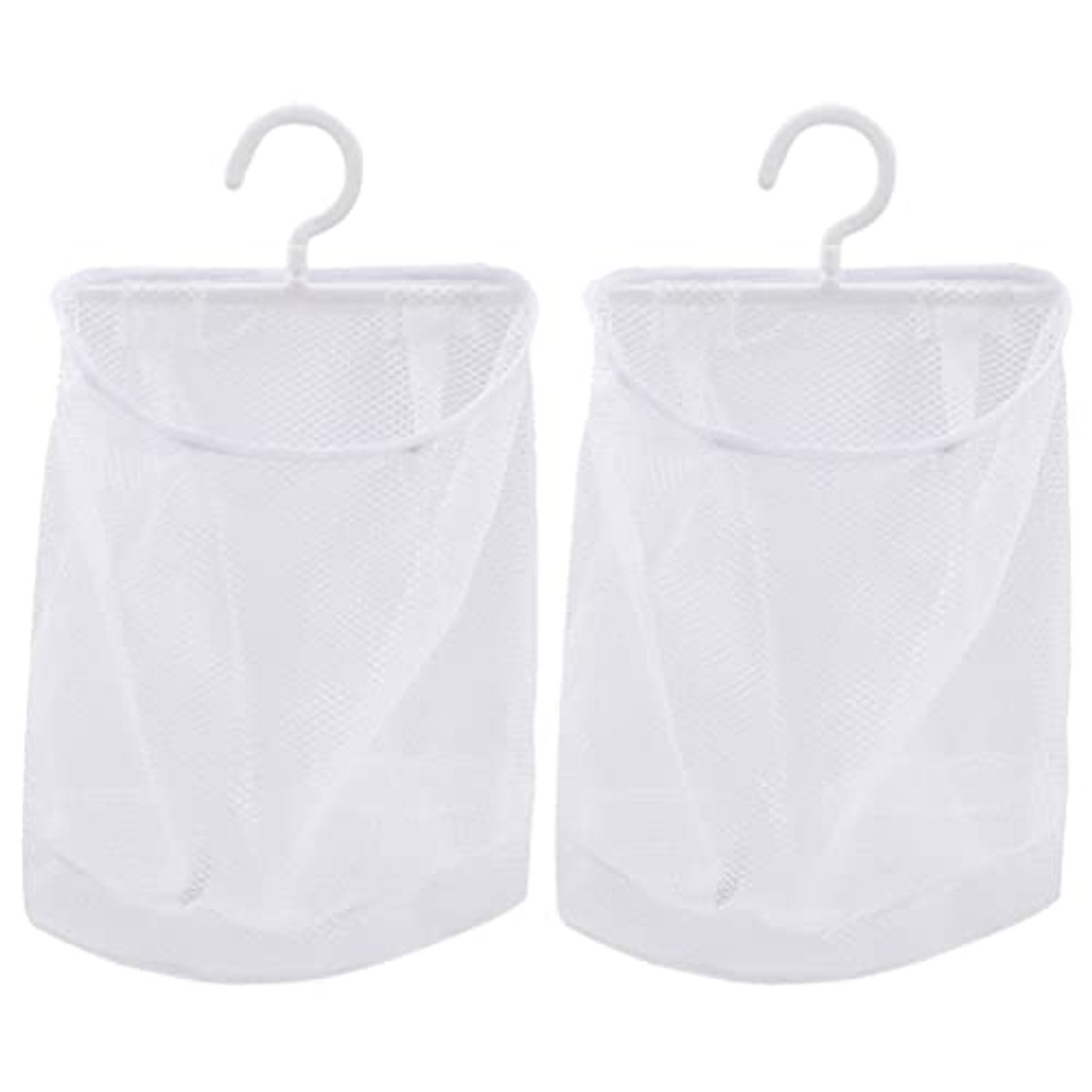 Homoyoyo 2Pcs Hanging Mesh Bags with Hook Kitchen Mesh Clothespin Bags Mesh Laundry Net for Potatoes Fruits Clothes (White)