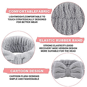 Spa Headband - 2 Pack Bow Hairband for Face Wash SPA Headband with Bow Knotted Hairband for SPA Yoga Sports Soft Coral Women Girl Fleece Headbands (Black+Grey)