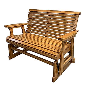 Wooden Patio Glider with High Roll Back and Deep Contoured Seat, Solid Fir Wood, 2-Seater, Heavy Duty 800 LBS, 4 Feet