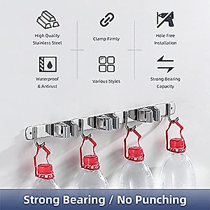 JIAJI Broom Mop Holder Wall Mount Stainless Steel Tool Hanger, Havey Duty Hanger Mounted, Storage Durable Organizer for Home Laundry Kitchen Garage Garden Utility Tools (3 Racks 4Hooks), JAR-21R4H01