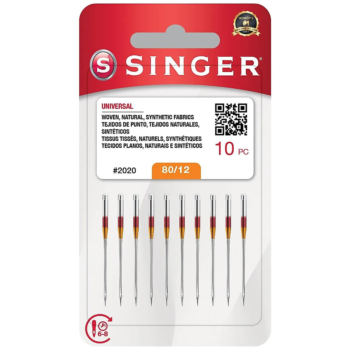 SINGER 10-Pack Universal 2020 Sewing Machine Needles, Size 80/12