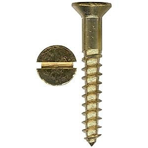#8 x 1-1/4" Wood Screw, Brass, (inch) Head Style: Flat, (Quantity: 100) Drive: Slotted, RoHS Compliant