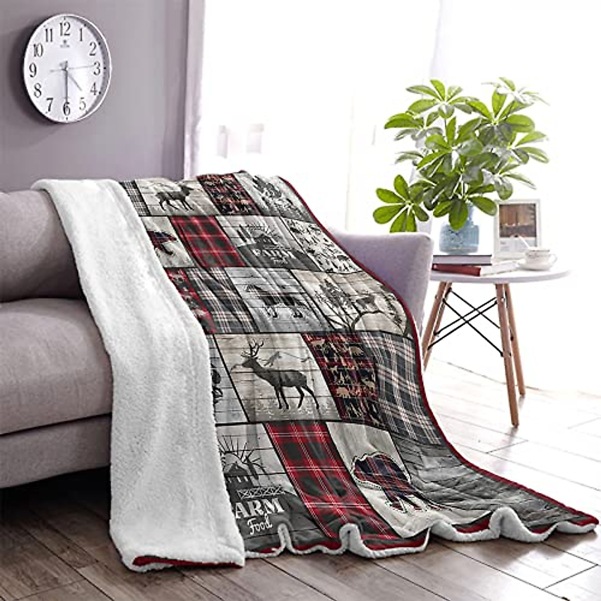 Wolf Bear and Deer Throw Blanket Rustic Cabin Decor Woodland Blanket Plaid Christmas Blanket Gifts for Women Southwestern Farmhouse Decor for Couch Bed Livingroom