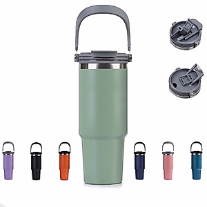 Insulated Straw Mug, 30 oz Anti-Leak Tumbler with 3-Way Lid: Sip, Straw, or Pour - Stainless Steel Travel Coffee Mug Fit Cupholder with Easy-to-carry Handle (Mint Green)