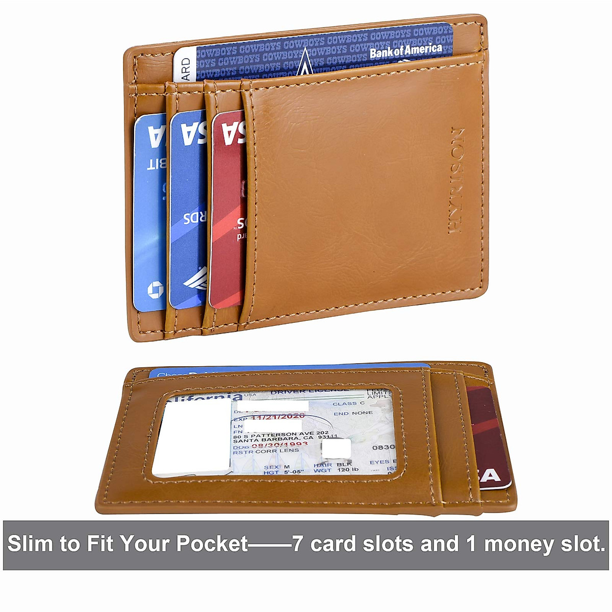 HYRISON Men and Women Slim Minimalist Front Pocket Leather Wallet Cards Holder RFID Blocking