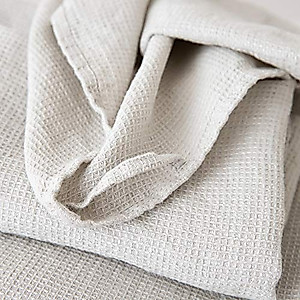 LinenMe Washed Waffle Linen Hand Towels, 20 in x 28 in, Silver
