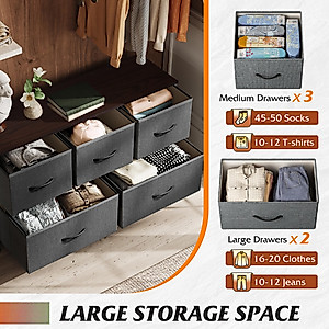 WLIVE Dresser for Bedroom with 5 Drawers, Wide Chest of Drawers, Fabric Dresser, Storage Organizer Unit with Fabric Bins for Closet, Living Room, Hallway, Nursery, Dark Grey