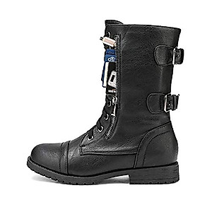 DREAM PAIRS Women's Combat Boots, Mid Calf Built-in Wallet Pocket Lace up Military Ankle Booties,Size 10,Black,TERRAN