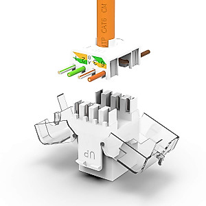 AMPCOM CAT6 Keystone Jack Tool-Less RJ45 UTP, No Punch-Down Tool Required Module Coupler 10-Pack White