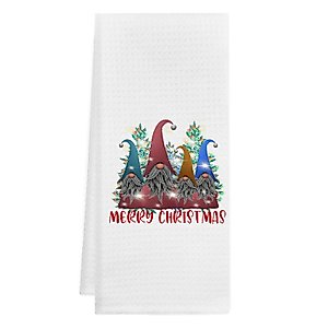 GICHUGI Christmas Gnomes Kitchen Towels 16x24, Christmas Hand Towels, Christmas Dish Towels, Christmas Kitchen Bathroom Decor, Gnome Christmas Decorations
