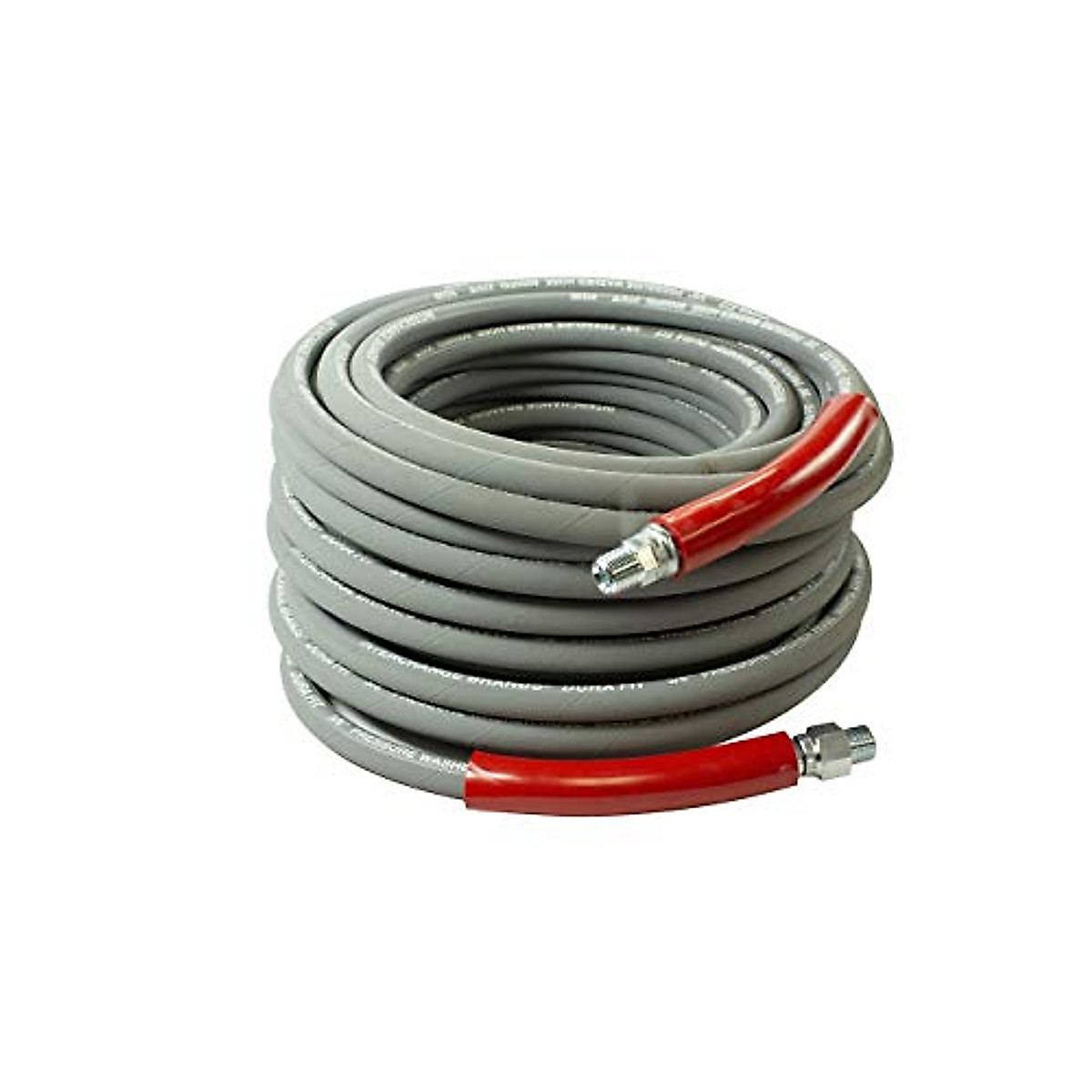Interchange Brands 134-001053 3/8" x 100' 6000 PSI Threaded Gray Wrapped Cover Non-Marking Solid/Swivel Ends Super Oil Pressure Washer Hose