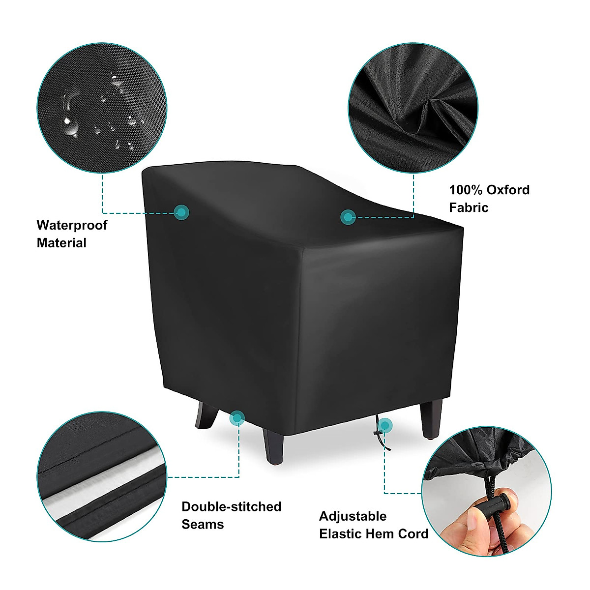 Takytao Outdoor Chair Covers Waterproof 36" W x 37" D x 36" H, Patio Chair Covers for Outdoor Furniture, Rocking Chair Cover for Lounge Deep Seat, Rain Snow Dust Wind-Proof, 2 Pack, Black