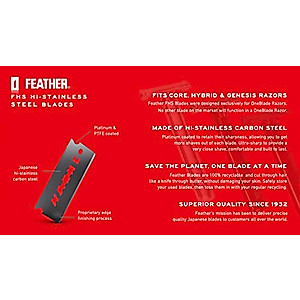30 Feather FHS-10 Japanese Steel Razor Blades - Refill for OneBlade Core, Hybrid, & Genesis Razors - Single Blade Razor