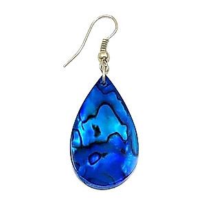 Swimmi Blue Paua Abalone Earrings, Handmade Teardrop Natural Abalone Shell Earrings for Women, Dangle Drop Seashell Earrings Fashion Jewelry GA249-A