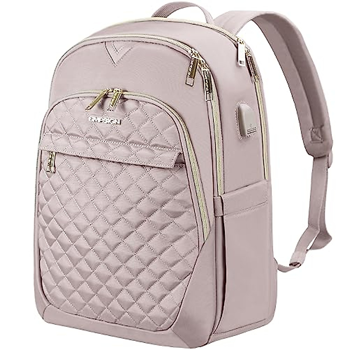 EMPSIGN 15.6 Inch Laptop Backpack,Stylish Waterproof Travel Bag,Business Work Backpack with USB Charging Port,Casual Daypack College Computer Backpack for Women Mauve