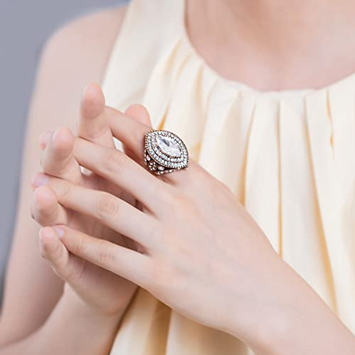 CKHAO Women Ring - 32mm Turkish Style White Gemstone Vintage Ring Women Jewelry J0769WHITE(8)