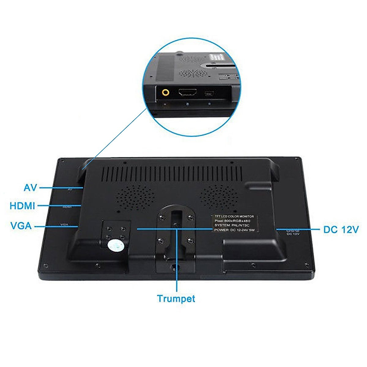 PONPY 7" Ultra Thin 16:9 HD 800x480 Color TFT LCD Display Monitor Touch Button Monitor Screen with AV HDMI VGA Video Input