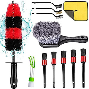 Nolimas 12Pcs Car Wheel & Tire Brush Kit,Including 17inch Long Wheel Brush,Short Handle Tire Brush,5pcs Detailing Brushes Kit & 3pcs Wire Brushes for Cleaning Car Wheels & Interior Exterior