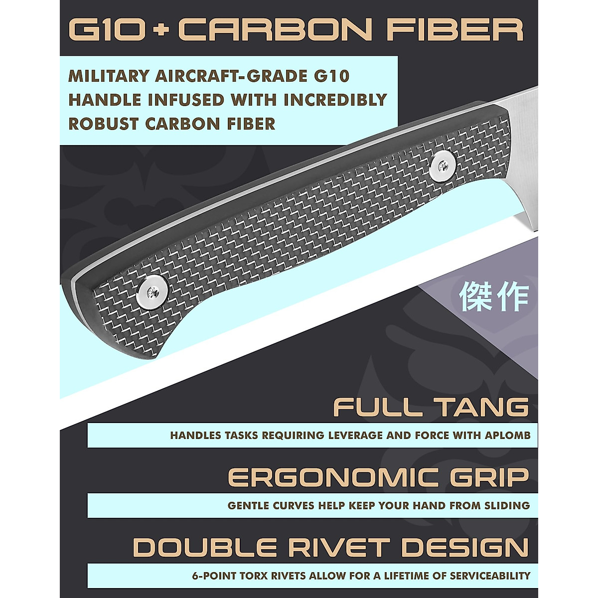 KESSAKU 8-Inch Chef Knife - Senshi Series - Forged Japanese AUS-8 High Carbon Stainless Steel - Carbon Fiber G10 Handle with Sheath