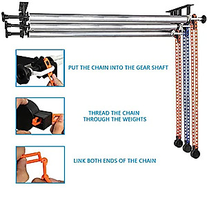 Photography Backdrop Wall Mount 3 Roller Support System, Manual Photo Background Ceiling Holder, Including 2 Tri-fold Hooks, 6 Expand Bars, 3 Chains, for Home Studio Live Stream Game Video